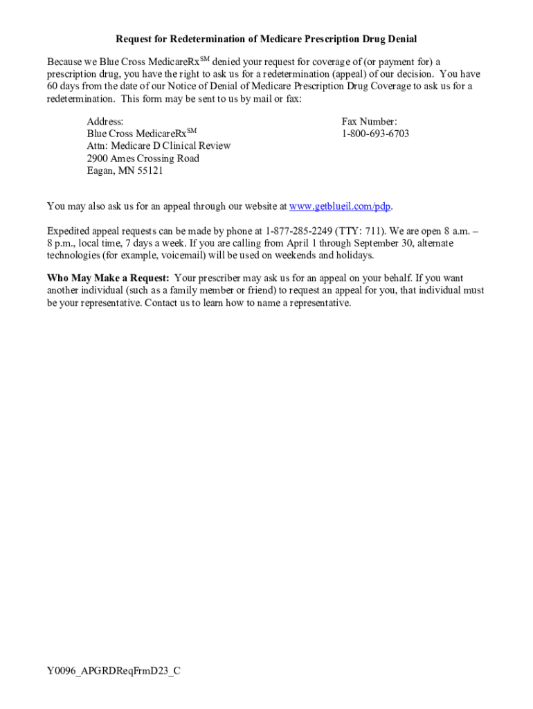Fillable Online Coverage Redetermination form - Blue MedicareRx (PDP ...