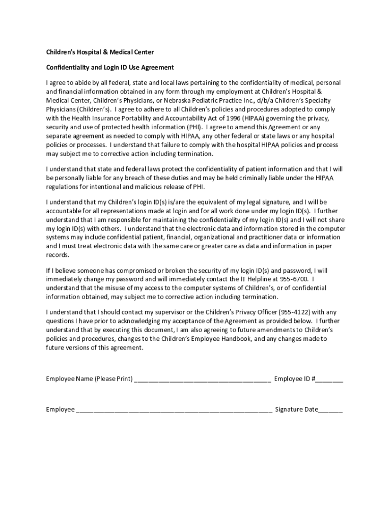 Fillable Online Confidentiality and Login ID Use Agreement Fax Email ...