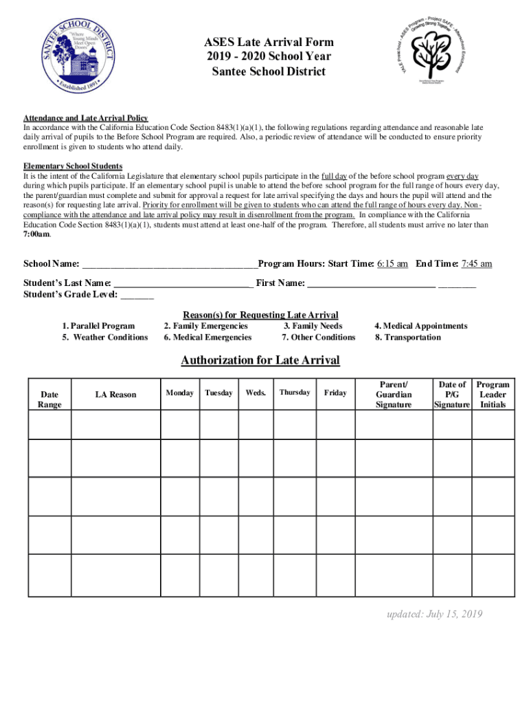 Fillable Online Late Arrival and Early Release Guidance - ECUC 21st Century Fax Email Print ...