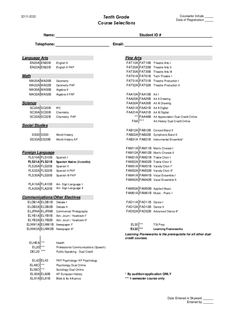 Fillable Online SY19 COURSE REQUEST SHEETS 10th grade 2.pdf Fax Email ...