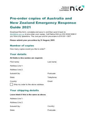 Fillable Online Pre-order copies of Australia and New Zealand Emergency ...