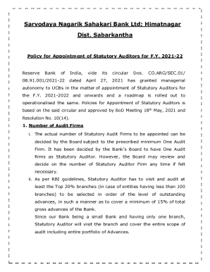 Fillable Online Policy on appointment of Statutory Auditors by bank Fax ...