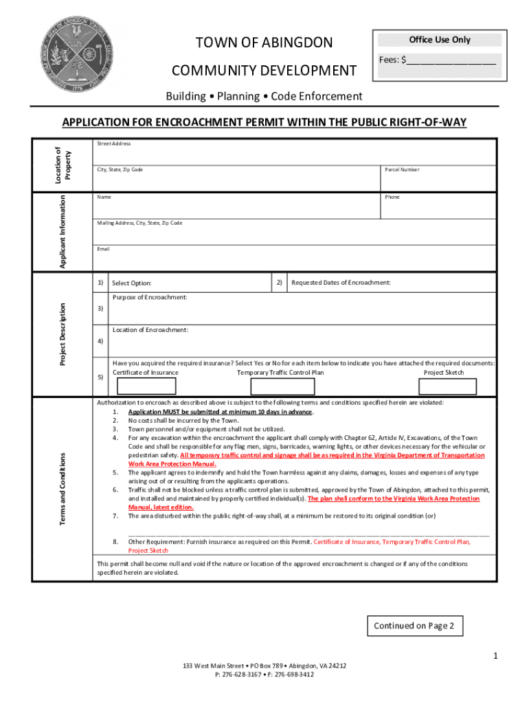Fillable Online RIGHT-OF-WAY AND ENCROACHMENT PERMIT ... Fax Email ...