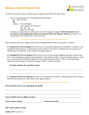 Fillable Online Medicare Appeal Request Form - Network Health Fax Email ...