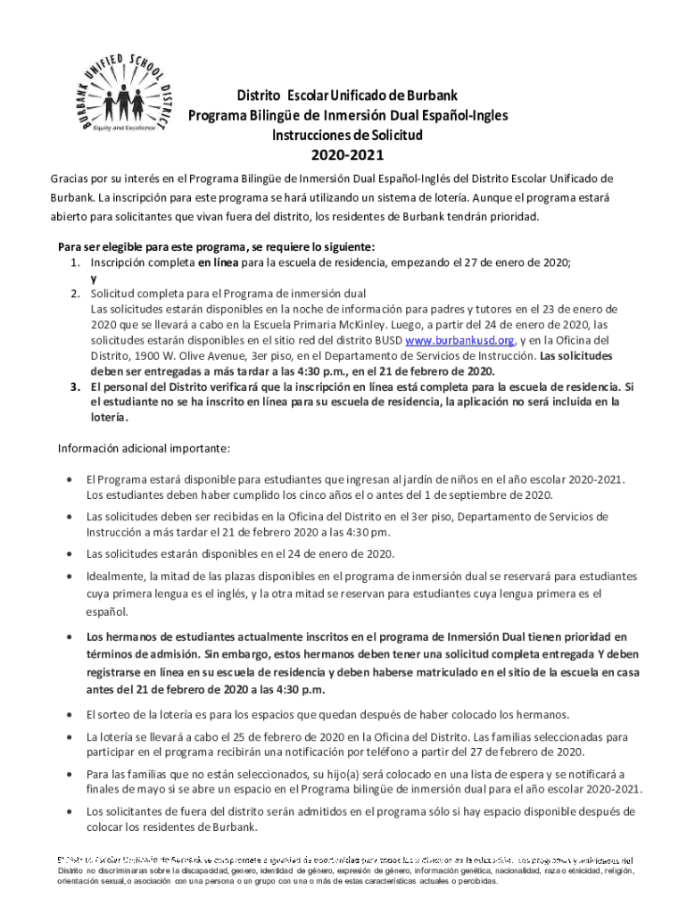 Completable En línea Dual Immersion - Burbank Unified School District Fax Email Imprimir - pdfFiller