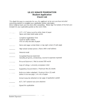 Fillable Online US JCI SENATE FOUNDATION - Student Application Check List Fax Email Print ...