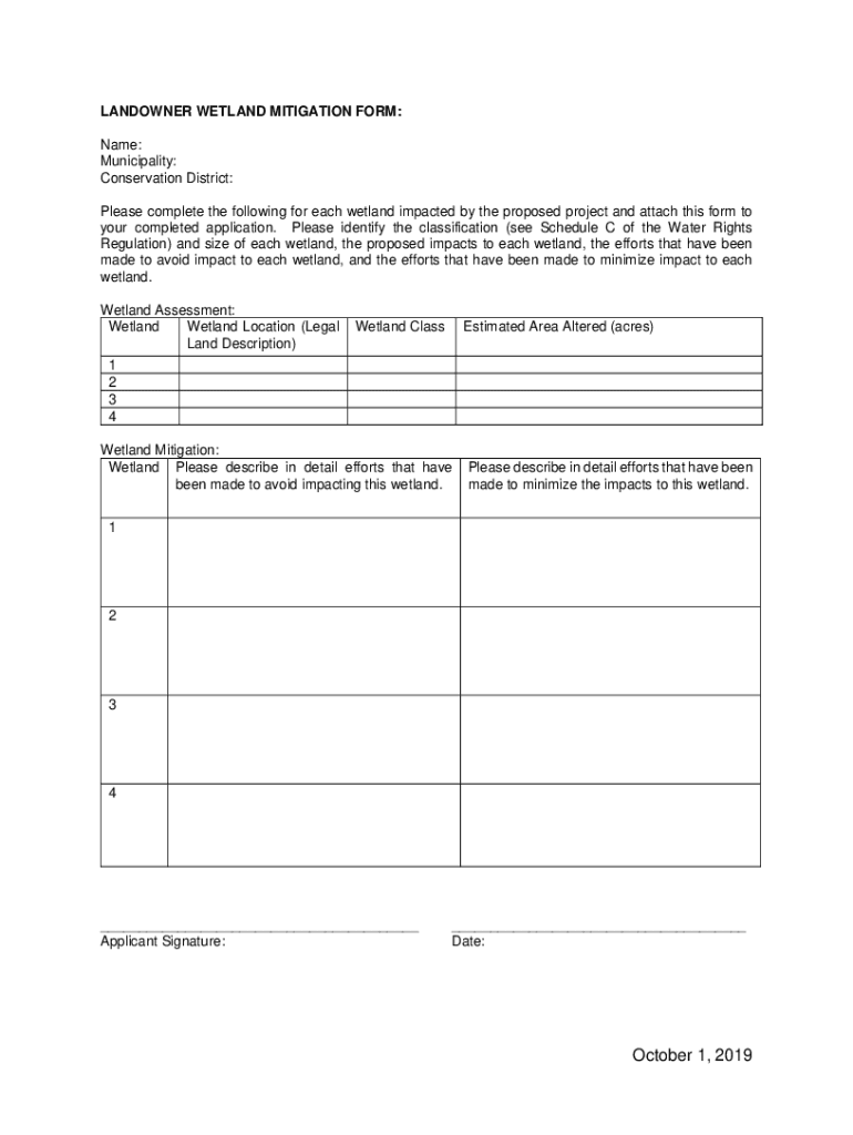 Fillable Online LANDOWNER WETLAND MITIGATION FORM Fax Email Print ...
