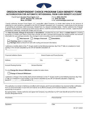 Fillable Online oregon independent choice program cash benefit form ...