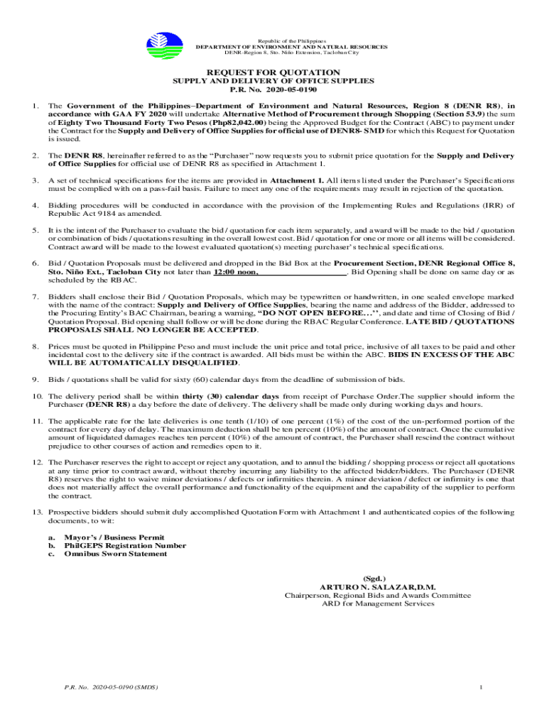 Fillable Online REQUEST FOR QUOTATION - DENR Offices Fax Email Print ...