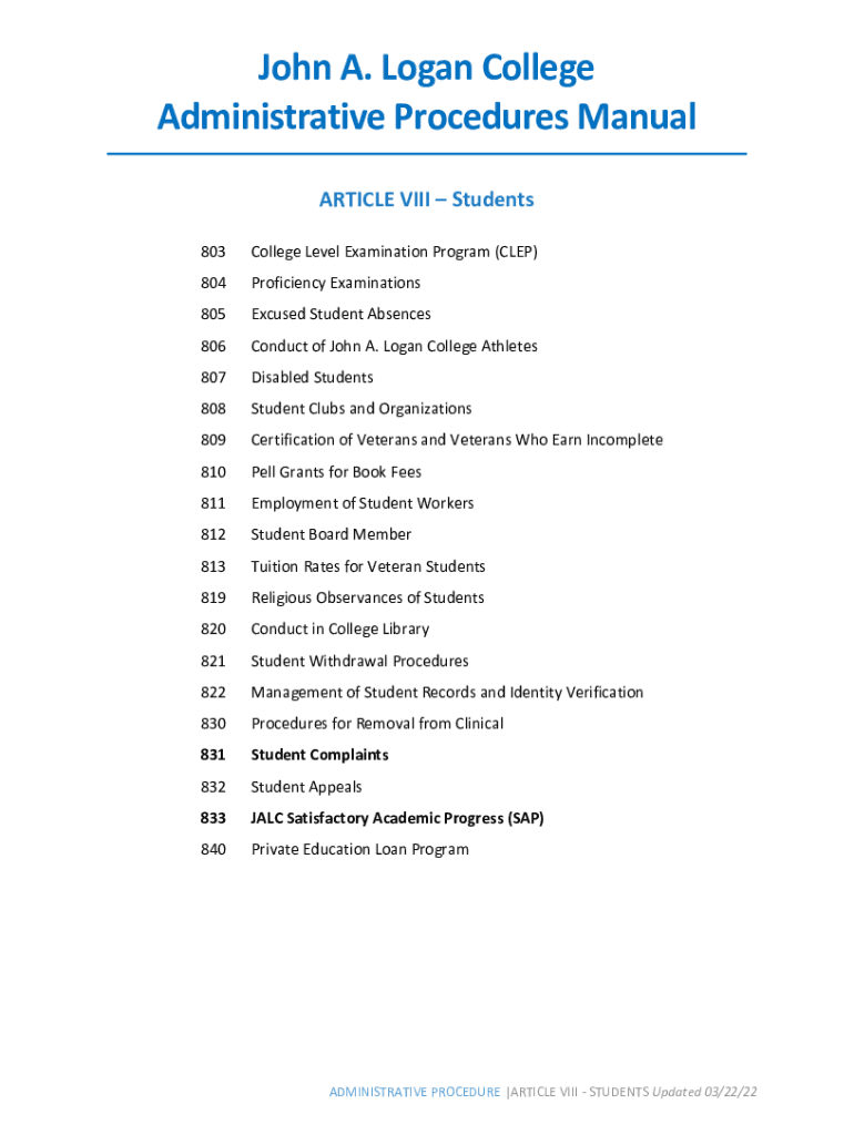 Fillable Online John A. Logan College Administrative Procedures Manual ...
