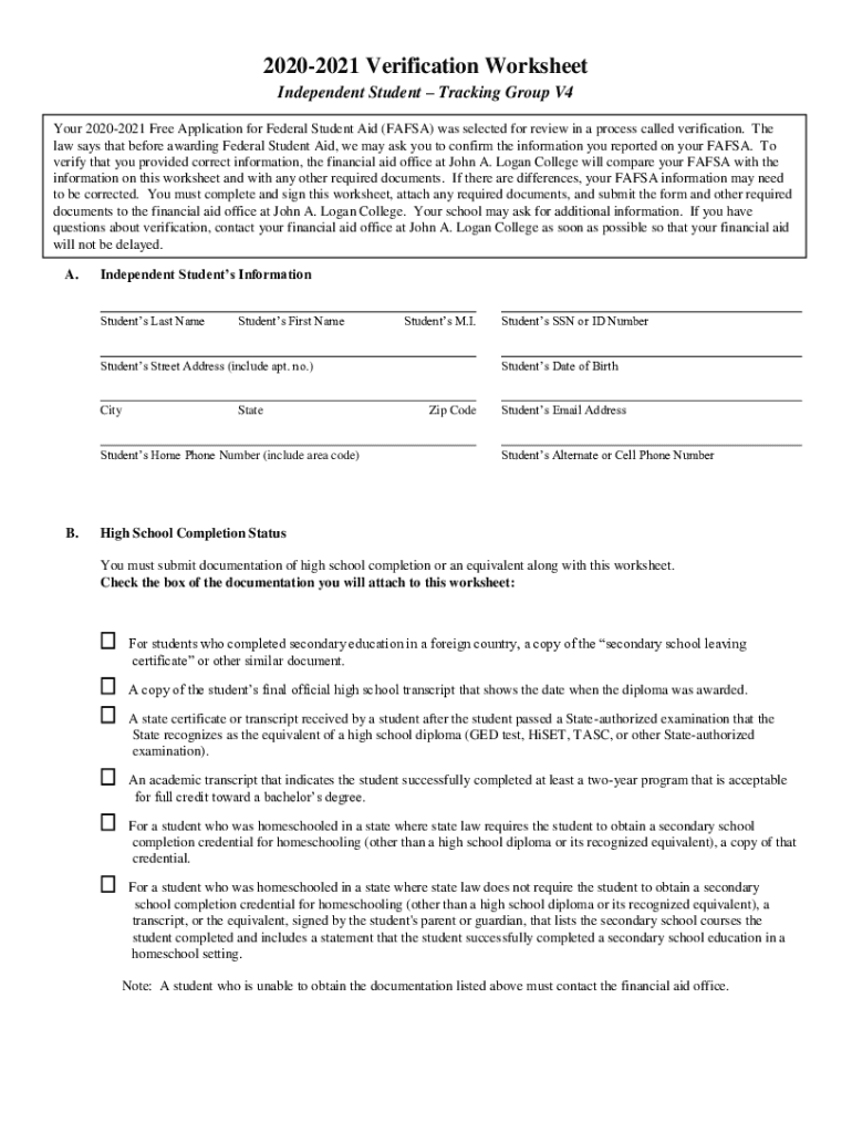 Fillable Online Independent Verification Worksheet V5 - JALC Fax Email Print - pdfFiller