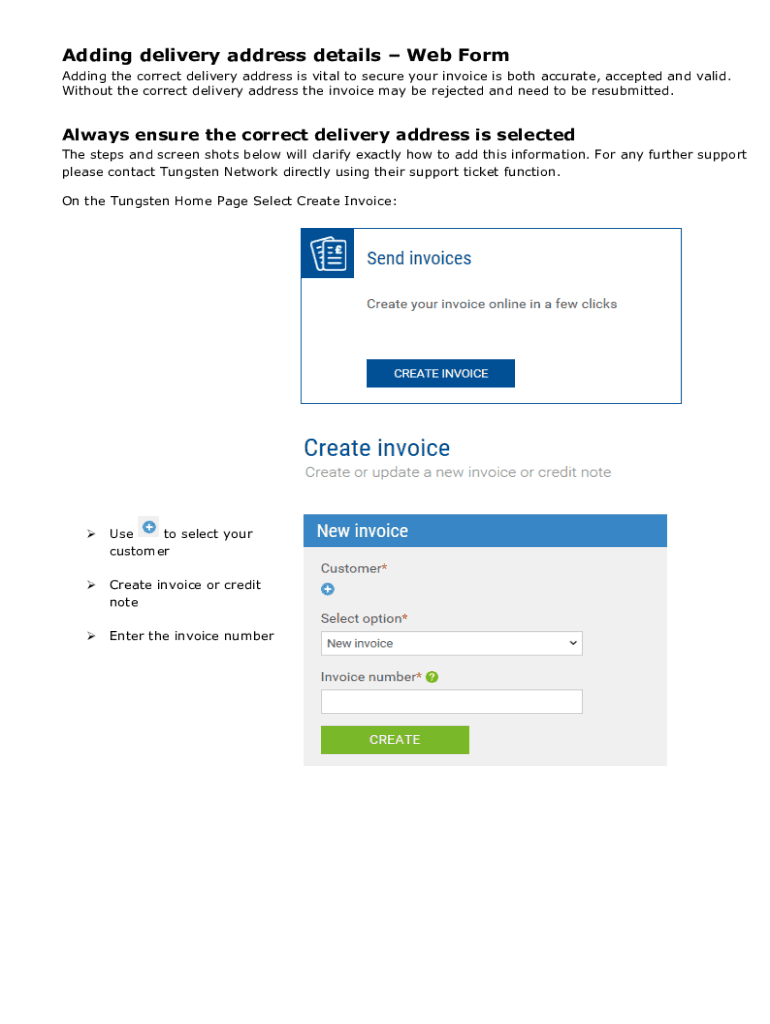 Fillable Online Adding delivery address details Web Form Tungsten Network Fax Email Print ...
