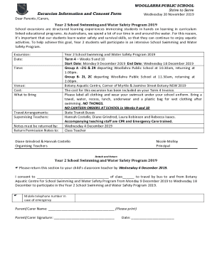 Fillable Online Parent / Guardian Consent Form Water Activity Field ...