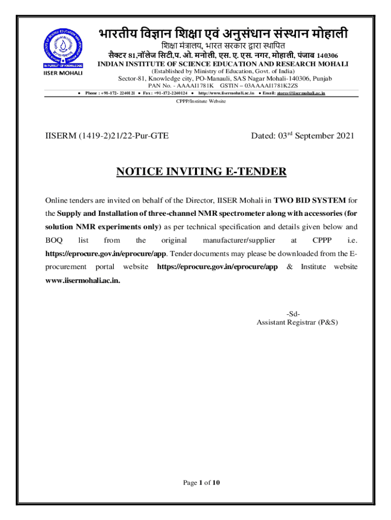 Fillable Online IISERM (1419-2)21/22-Pur-GTE Fax Email Print - pdfFiller