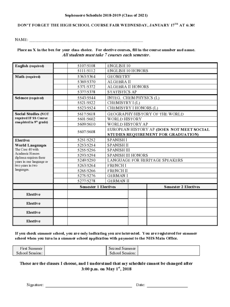 Fillable Online 16-17 Sophomore Scheduling Form.docx Fax Email Print ...