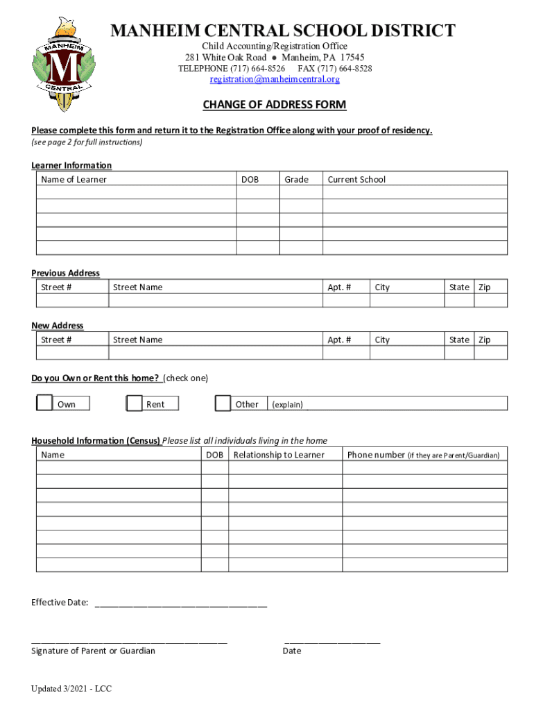 Fillable Online Student Services Overview - Manheim Central School ...