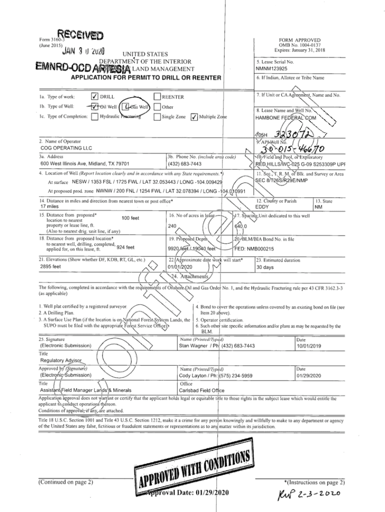 Fillable Online BLM Form 3160-3 "Application for Permit to Drill or ...