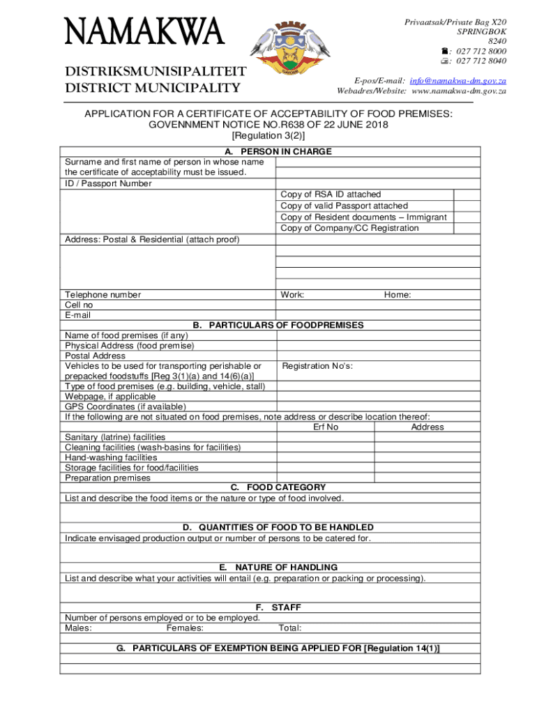 Fillable Online : APPLICATION FOR A CERTIFICATE OF ACCEPTABILITY ...