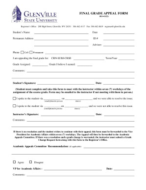 Fillable Online FINAL GRADE APPEAL FORM Fax Email Print - pdfFiller