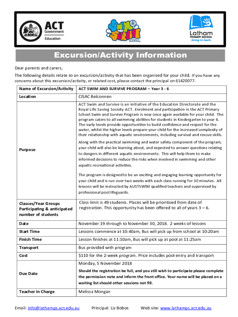 Fillable Online Excursion, Performance and Activity Consent Form ...
