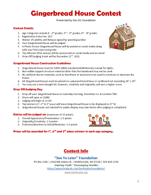 Fillable Online Gingerbread House Contest - See Ya Later Foundation Fax ...