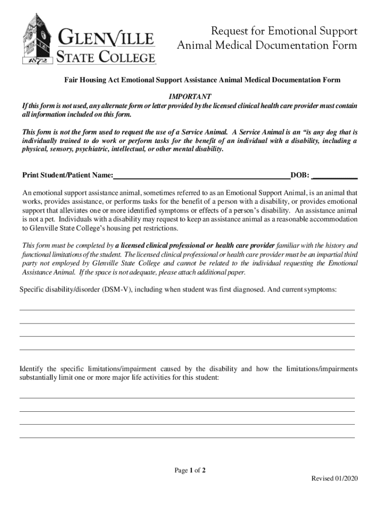 Fillable Online How to Verify a Request for an Emotional Support Animal ...