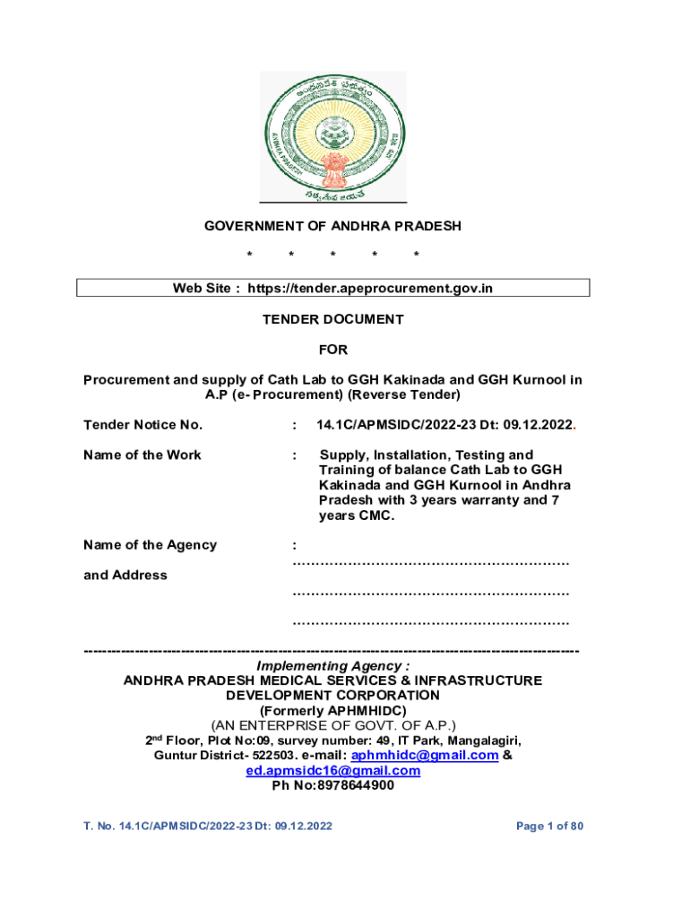 Fillable Online Procure and Supply of Cathlab to Ggh Kakinada and ...