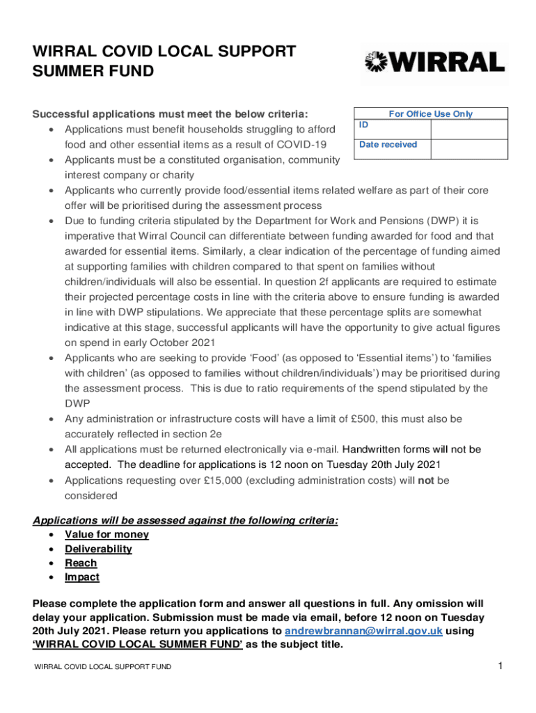 Fillable Online Wirral Covid Local Support Summer Fund application form - July 2021 Fax Email ...