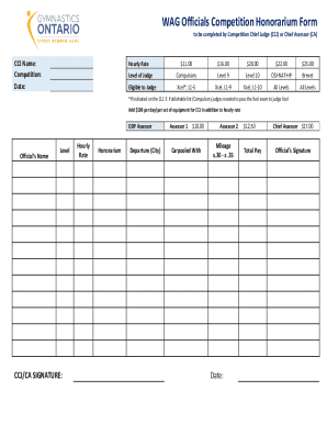 Fillable Online WAG Officials Competition Honorarium Form Fax Email ...