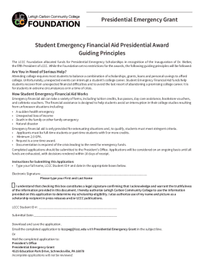 Fillable Online Student Emergency Financial Aid Presidential Award ...