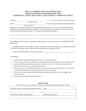 Fillable Online HIPAA AUTHORIZATION TO USE/DISCLOSE PROTECTED ... Fax ...