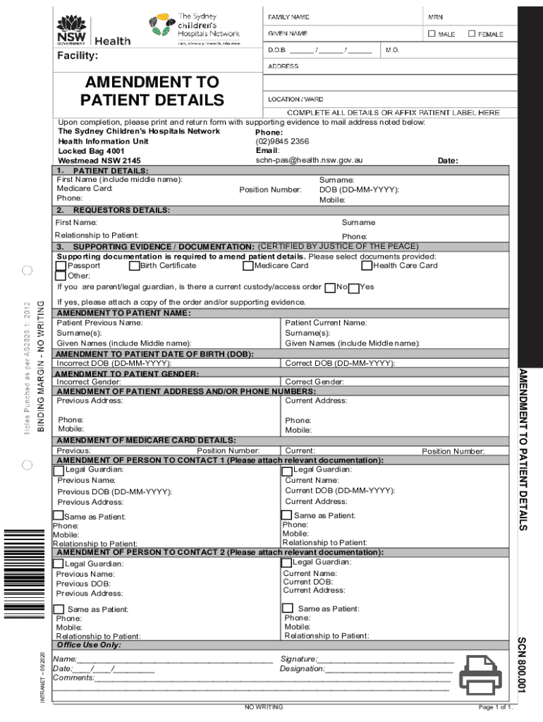 Fillable Online AMENDMENT TO PATIENT DETAILS Fax Email Print - pdfFiller