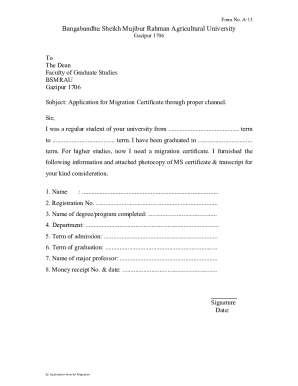 Fillable Online bsmrau edu Application form for Migration (1) Fax Email ...