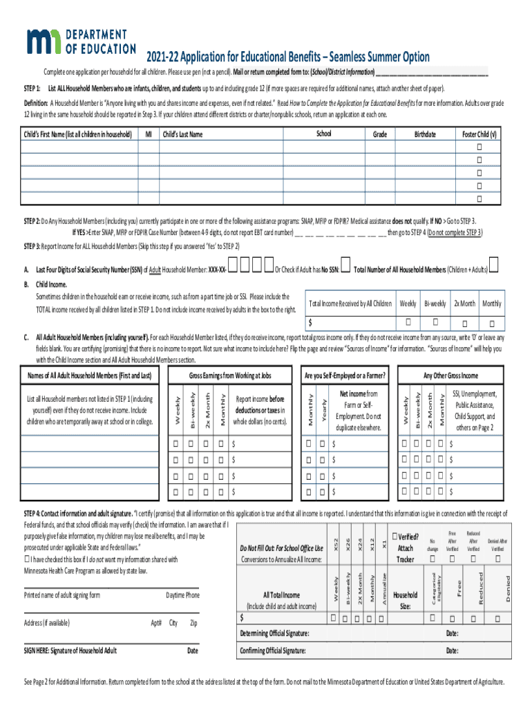 Fillable Online home isd1 2021-22 Application for Educational Benefits ...