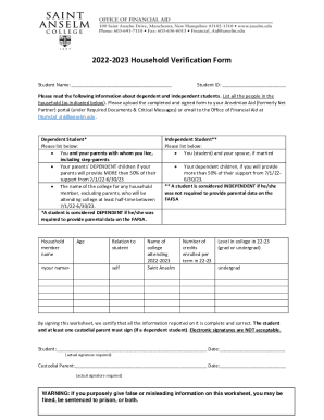 Fillable Online Dependent Student Household Verification Form Fax Email ...