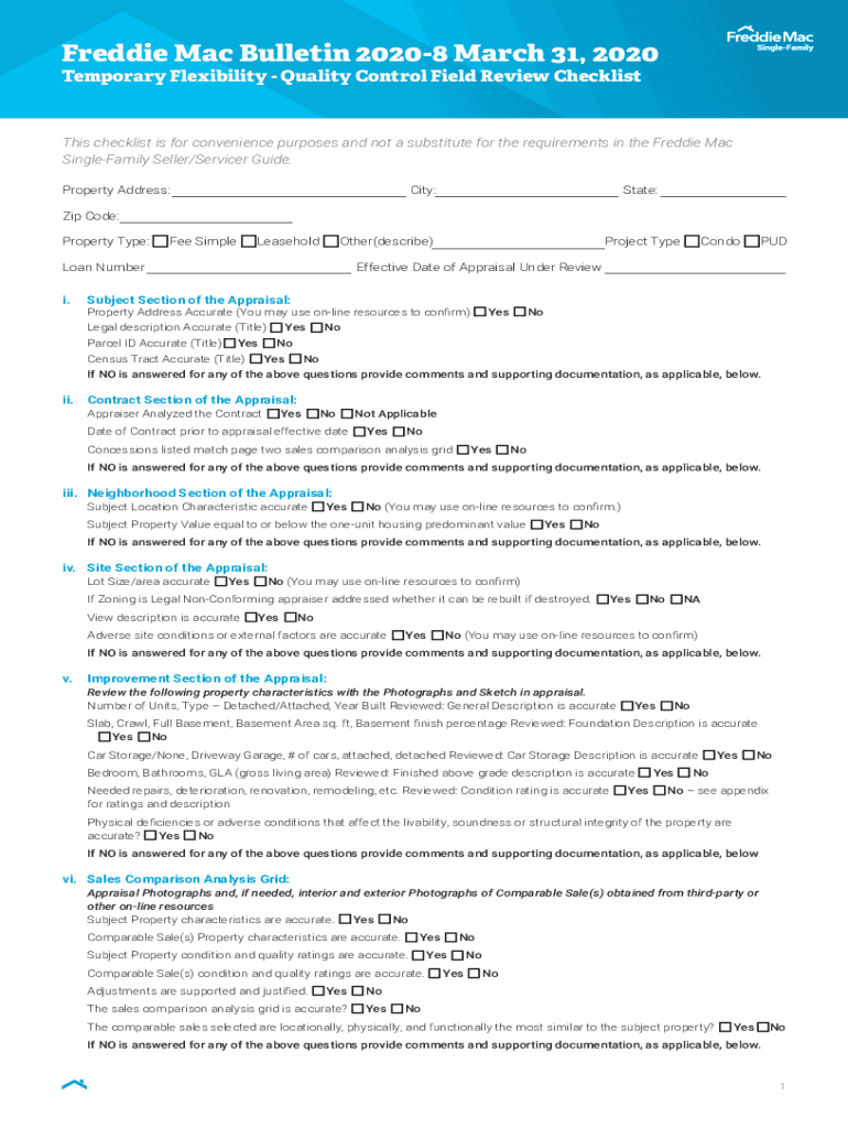 Fillable Online In House Post Closing QC for Appraisal Review FAQCRC ...