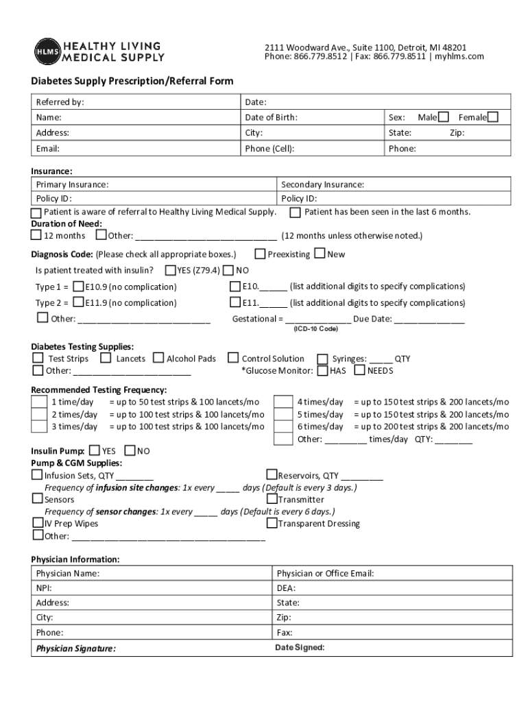 Fillable Online Diabetes Supply Prescription/Referral Form ...
