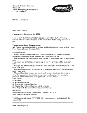 Fillable Online careengland org 03000 268036 Email: inforightsdurham ...