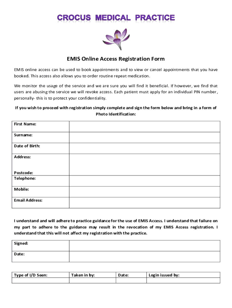 Fillable Online EMIS Online Access Registration Form Fax Email Print ...