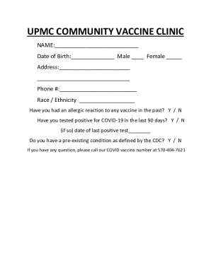 Fillable Online Revised UPMC COMMUNITY VACCINE CLINIC FORM.docx Fax ...