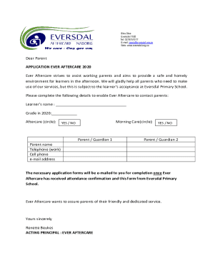 Fillable Online Parent APPLICATION EVER AFTERCARE 2020 Fax Email Print ...