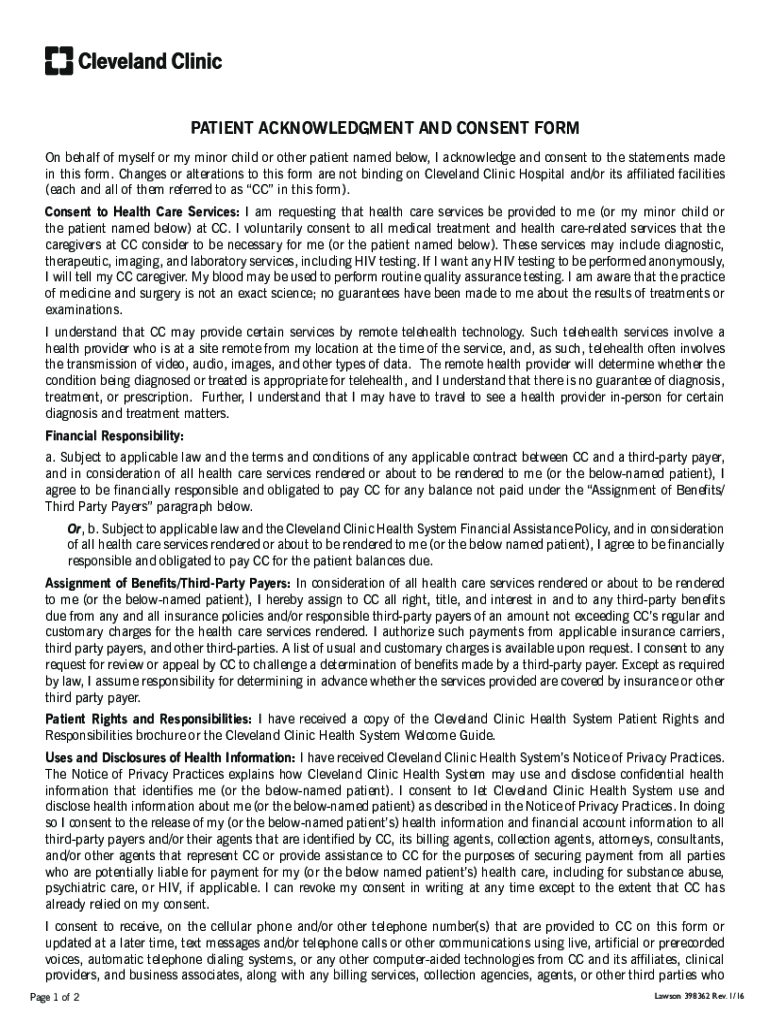 Fillable Online my clevelandclinic Privacy Consent Form - UNC School of ...