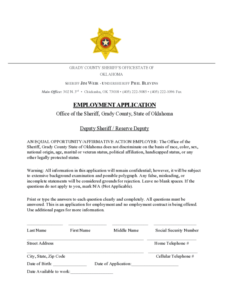 Fillable Online Grady County Sheriff Weir appoints Lt. Phil Blevins as ...