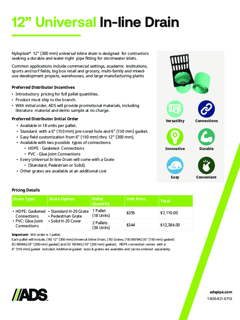 Fillable Online 12 Universal In-line Drain - Advanced Drainage Systems ...