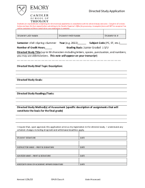 Fillable Online candler emory Students are responsible for completing ...