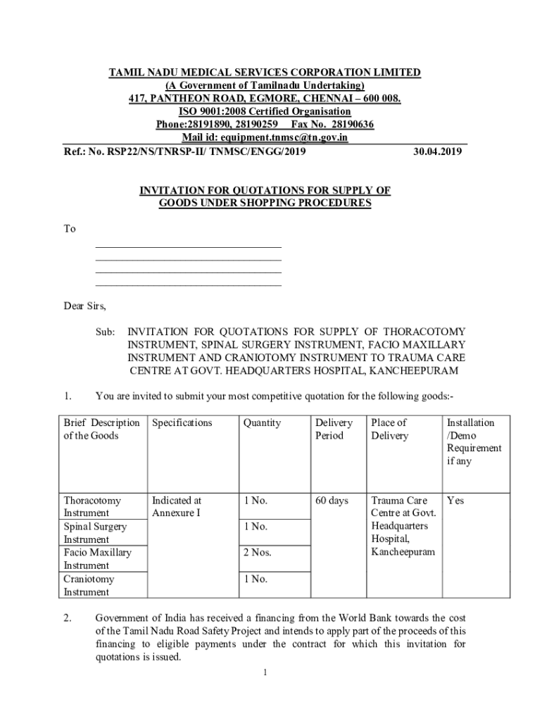 Fillable Online Tamil nadu medical services corporation limited Fax ...