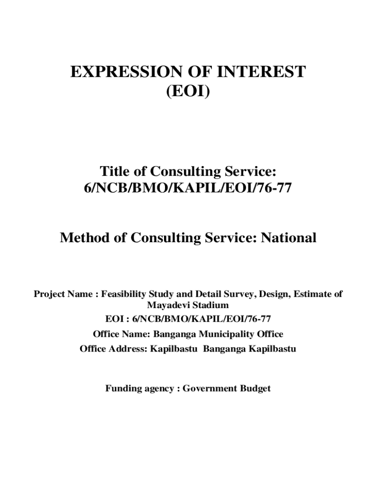 Fillable Online EOI - Consulting Services for Feasibility Study, Design ...