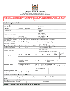 Fillable Online New Cane Farmers Assistance Application Form Fax Email ...