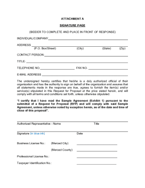 Fillable Online web2 co merced ca ATTACHMENT A SIGNATURE PAGE (BIDDER ...