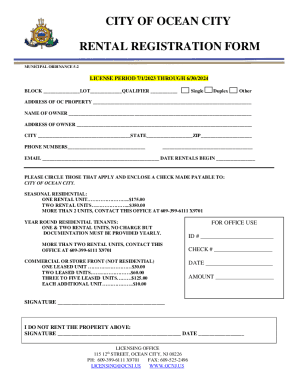 Fillable Online city of ocean city rental registration form Fax Email ...